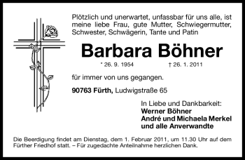 Traueranzeigen von Barbara Böhner | trauer.nn.de