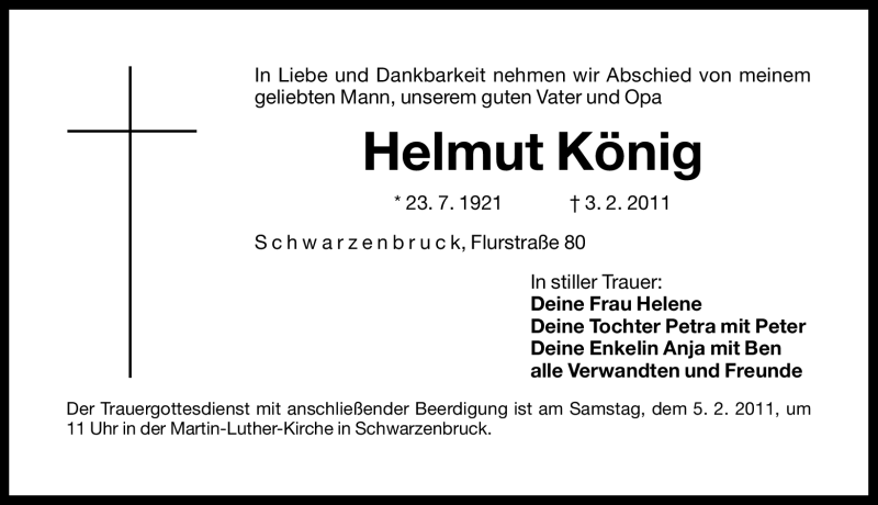 Traueranzeigen von Helmut König | trauer.nn.de