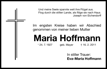 Traueranzeigen von Maria Hoffmann | trauer.nn.de