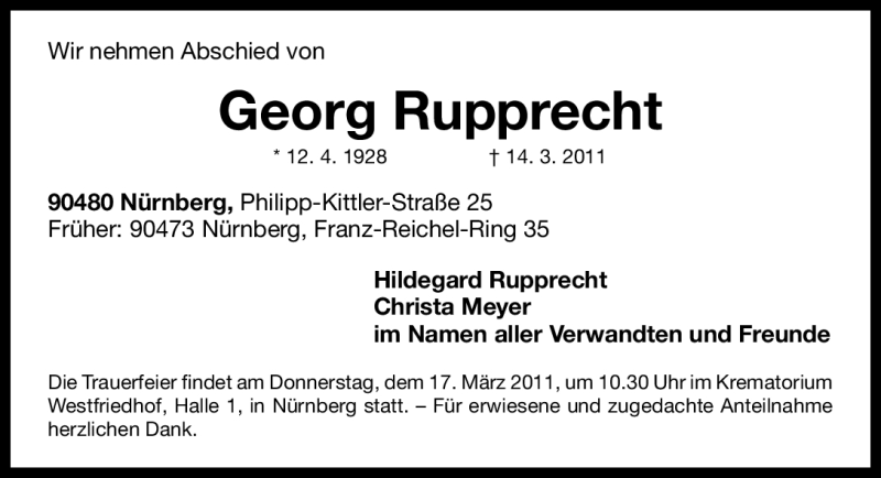Traueranzeigen von Georg Rupprecht | trauer.nn.de