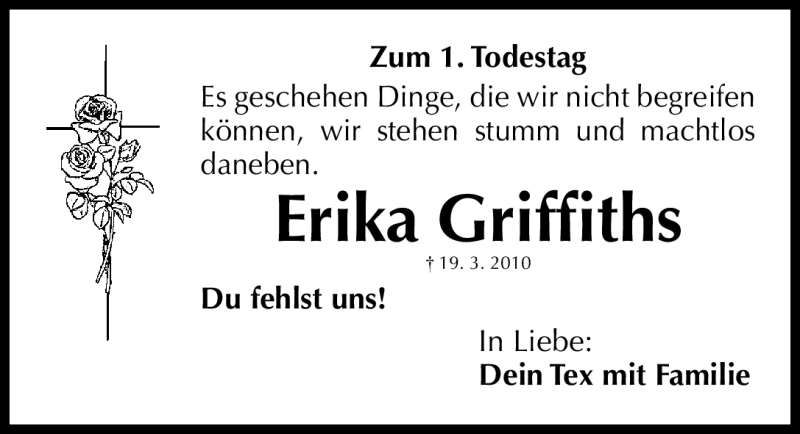 Traueranzeigen von Erika Griffiths | trauer.nn.de