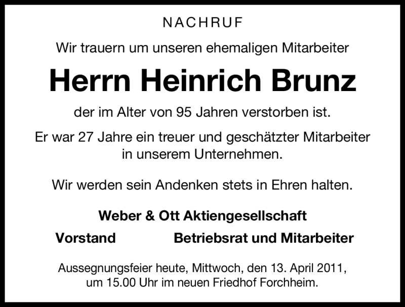 Traueranzeigen von Heinrich Brunz | trauer.nn.de