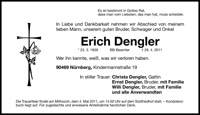 Traueranzeigen von Erich Dengler | trauer.nn.de