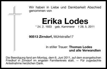 Traueranzeigen von Erika Lodes | trauer.nn.de