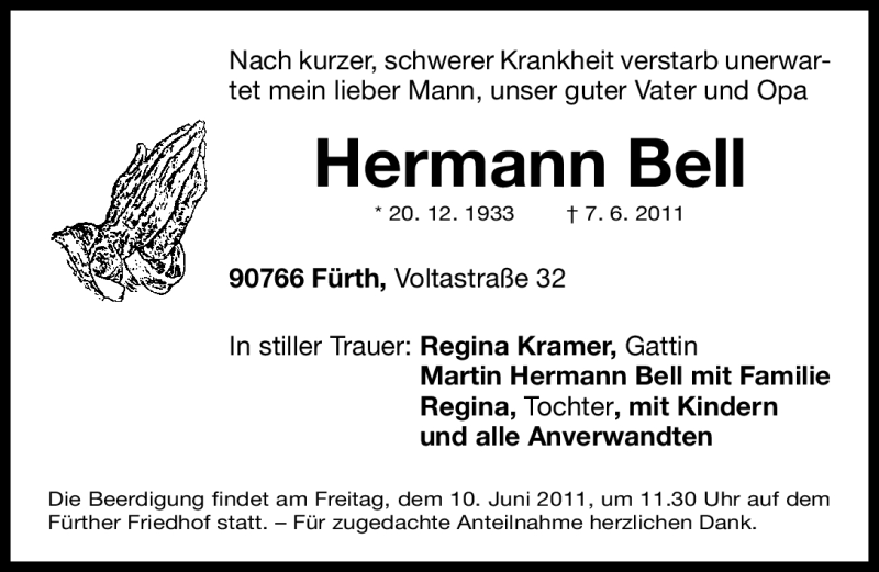 Traueranzeigen von Hermann Bell | trauer.nn.de