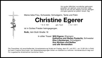 Traueranzeigen von Christine Egerer | trauer.nn.de