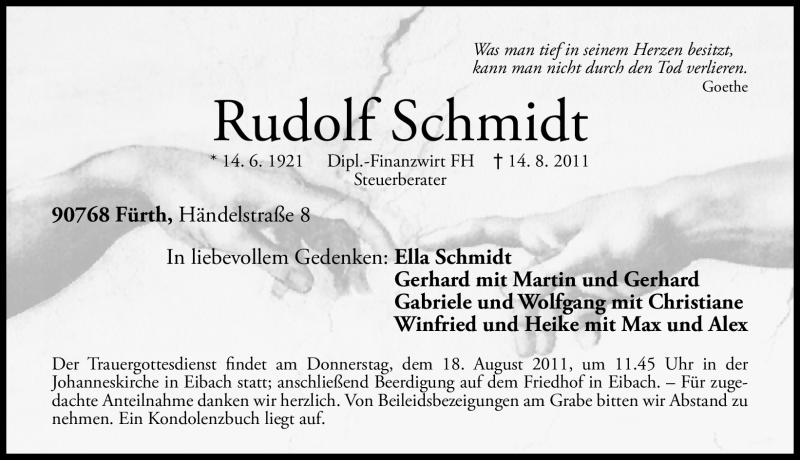 Traueranzeigen von Rudolf Schmidt | trauer.nn.de