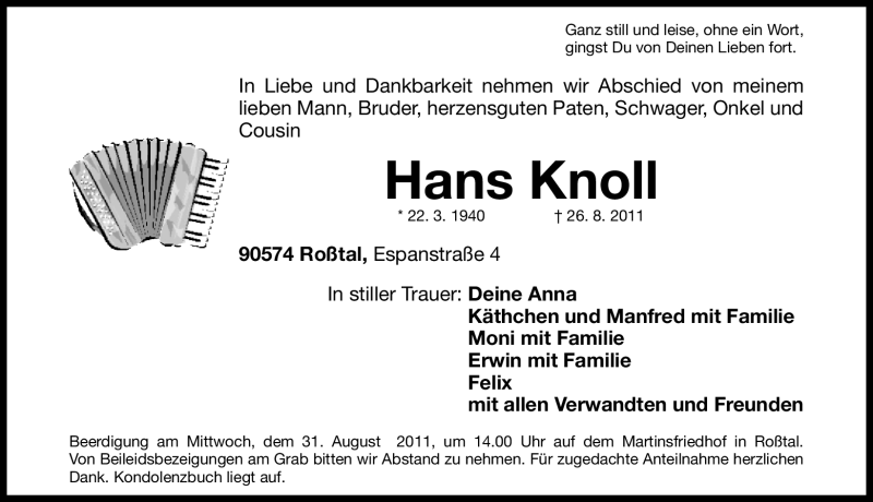 Traueranzeigen von Hans Knoll | trauer.nn.de