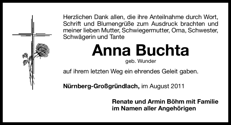 Traueranzeigen von Anna Buchta | trauer.nn.de