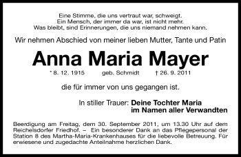 Traueranzeigen von Anna Maria Mayer | trauer.nn.de