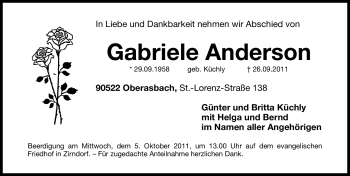 Traueranzeigen von Gabriele Anderson | trauer.nn.de