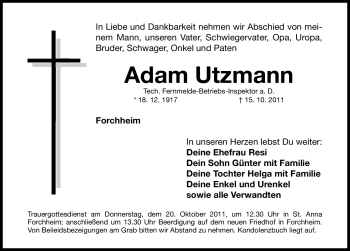 Traueranzeigen von Adam Utzmann | trauer.nn.de