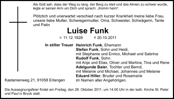 Traueranzeigen von Luise Funk | trauer.nn.de