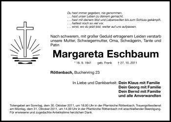 Traueranzeigen von Theresia Eschbaum | trauer.nn.de