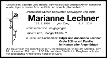 Traueranzeigen von Marianne Lechner | trauer.nn.de
