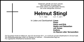 Traueranzeigen von Helmut Stingl | trauer.nn.de
