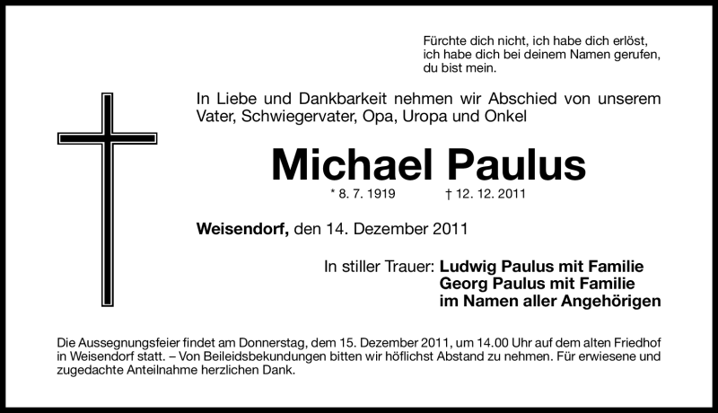 Traueranzeigen von Michael Paulus | trauer.nn.de