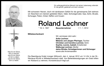 Traueranzeigen von Roland Lechner | trauer.nn.de