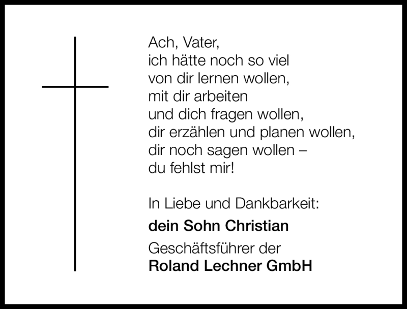 Traueranzeigen von Roland Lechner | trauer.nn.de