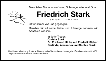 Traueranzeigen von Friedrich Stark | trauer.nn.de