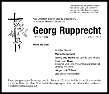 Traueranzeigen von Georg Rupprecht | trauer.nn.de