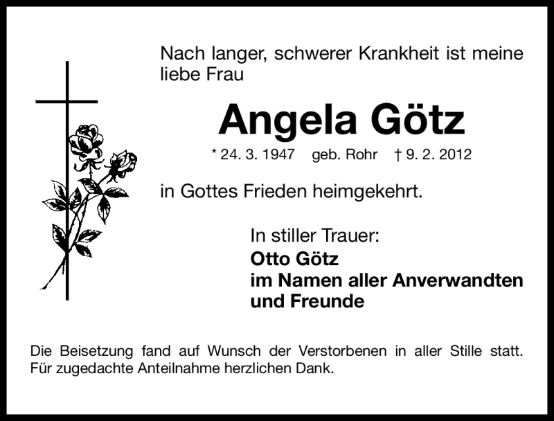 Traueranzeigen von Angela Götz | trauer.nn.de