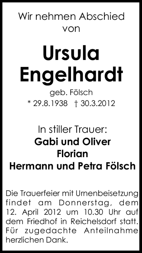 Traueranzeigen von Ursula Engelhardt | trauer.nn.de