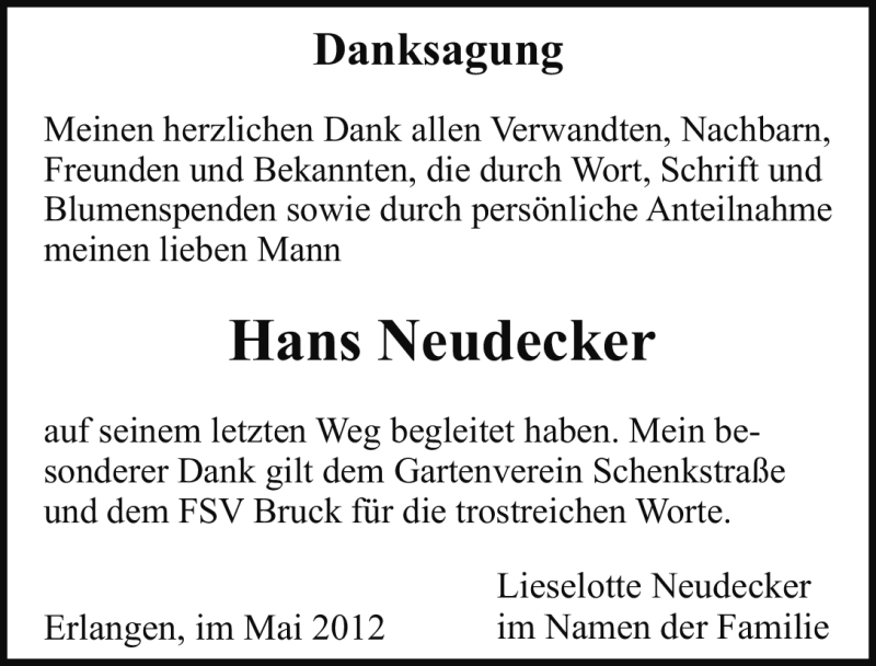Traueranzeigen von Hans Neudecker | trauer.nn.de