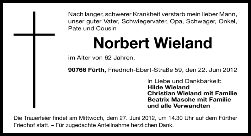 Traueranzeigen von Norbert Wieland | trauer.nn.de