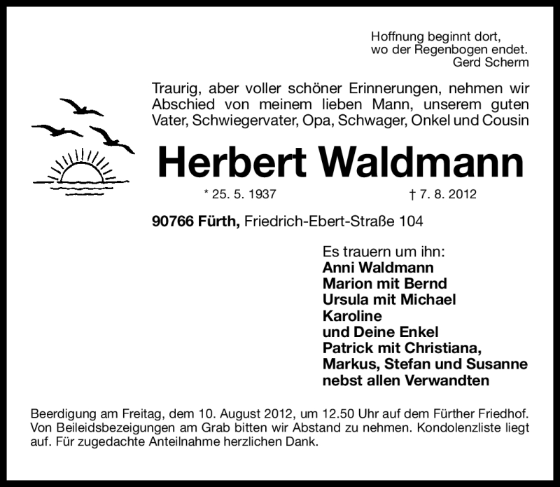 Traueranzeigen von Herbert Waldmann | trauer.nn.de