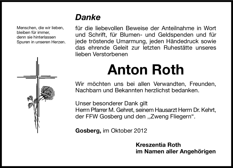 Traueranzeigen von Anton Roth | trauer.nn.de
