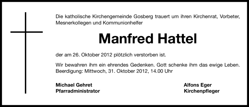 Traueranzeigen von Manfred Hattel | trauer.nn.de