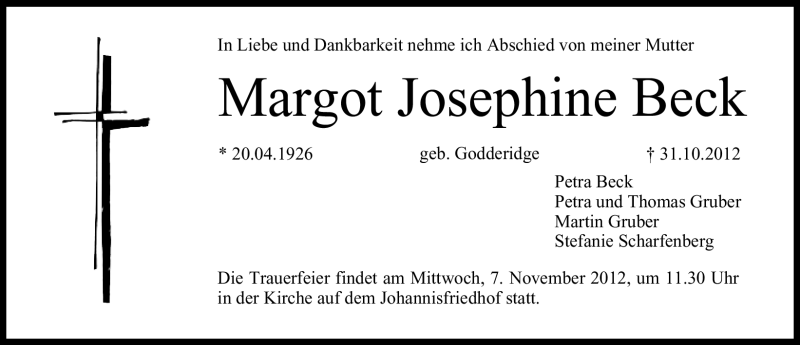Traueranzeigen von Margot Josephine Beck | trauer.nn.de