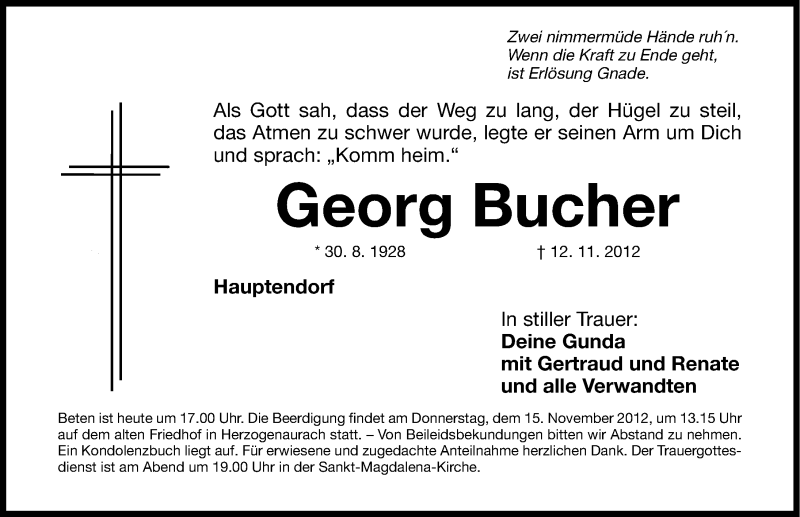 Traueranzeigen von Georg Bucher | trauer.nn.de