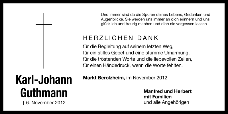 Traueranzeigen von Karl-Johann Guthmann | trauer.nn.de