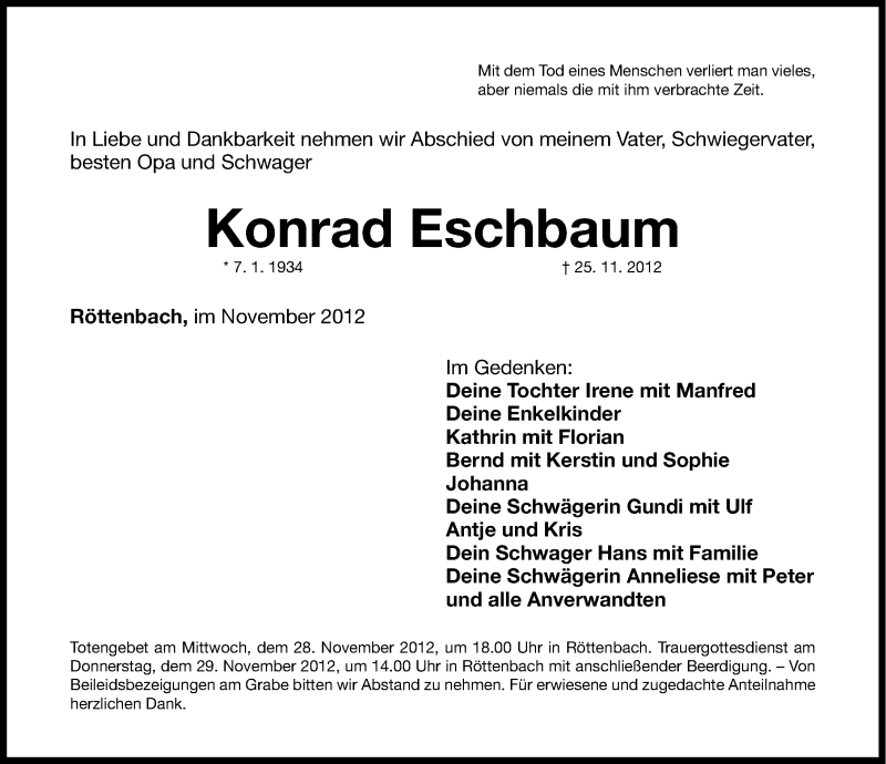 Traueranzeigen von Konrad Eschbaum | trauer.nn.de