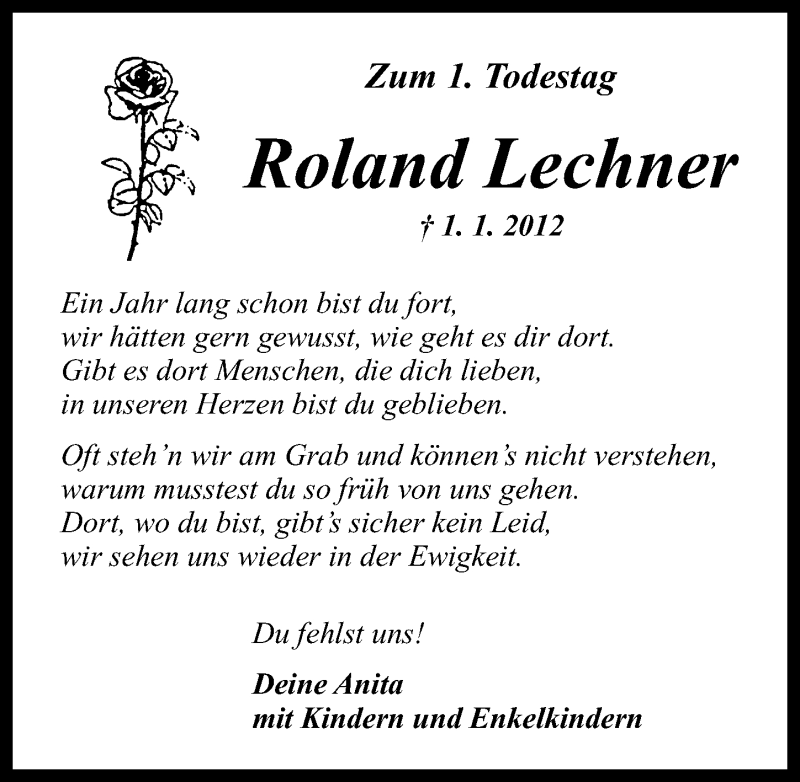 Traueranzeigen von Roland Lechner | trauer.nn.de