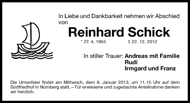 Traueranzeigen von Reinhard Schick | trauer.nn.de