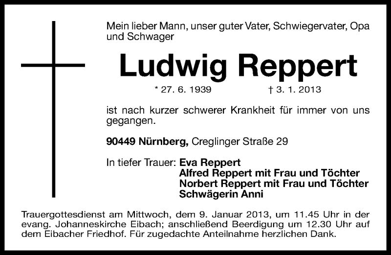 Traueranzeigen von Ludwig Reppert | trauer.nn.de