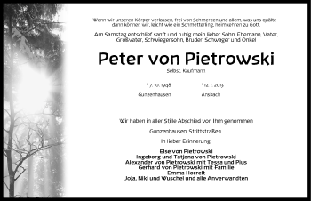 Traueranzeigen von Peter von Pietrowski | trauer.nn.de