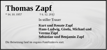 Traueranzeigen von Thomas Zapf | trauer.nn.de
