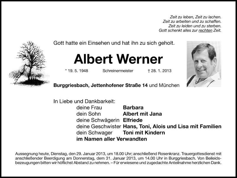 Traueranzeigen von Albert Werner | trauer.nn.de