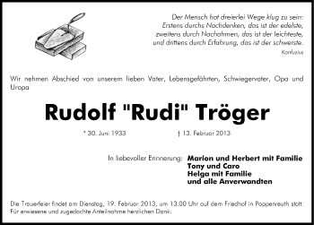 Traueranzeigen von Rudolf Tröger | trauer.nn.de