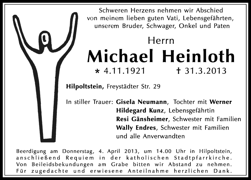 Traueranzeigen von Michael Heinloth | trauer.nn.de