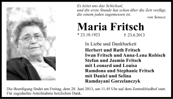Traueranzeigen von Maria Fritsch | trauer.nn.de