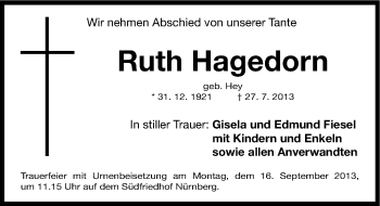 Traueranzeigen von Ruth Hagedorn | trauer.nn.de