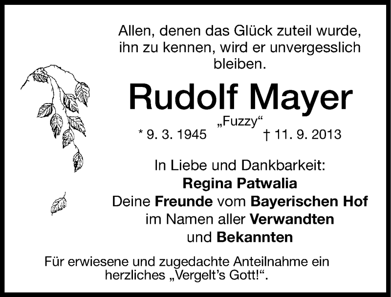 Traueranzeigen von Rudolf Mayer | trauer.nn.de