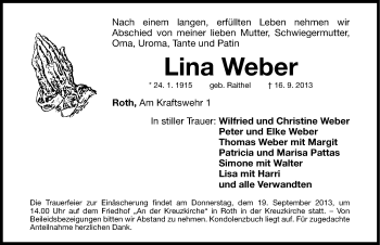 Traueranzeigen von Lina Weber | trauer.nn.de