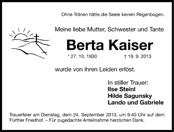 Traueranzeigen von Berta Kaiser | trauer.nn.de