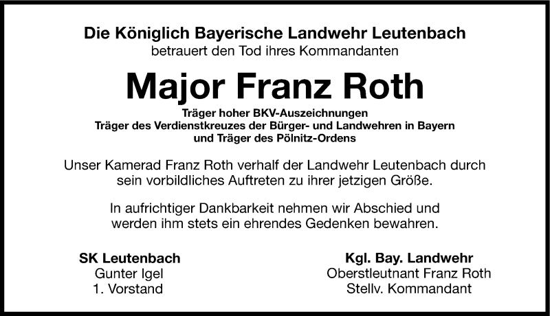 Traueranzeigen von Franz Roth | trauer.nn.de